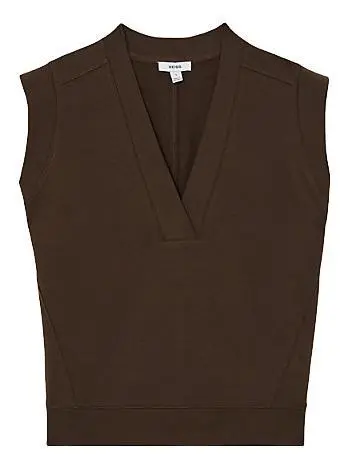 REISS V-neck Stretch-jersey Sleeveless Top - Chocolate Brown