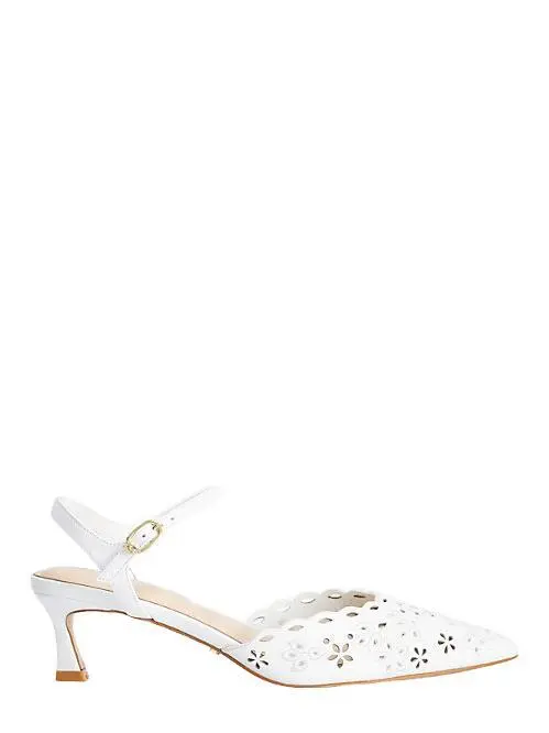 DUNE Laser-cut Leather Courts With Ankle Strap - White Leather