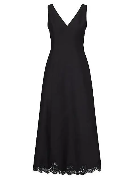 Valentino Garavani Lace-trimmed Wool And Silk-blend Midi Dress - Nero