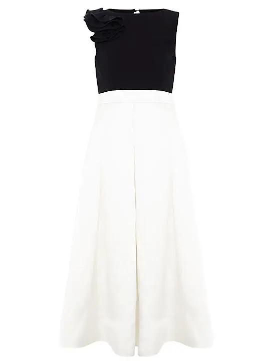 PHASE EIGHT Color-block Satin Midi Dress - Black/ivory
