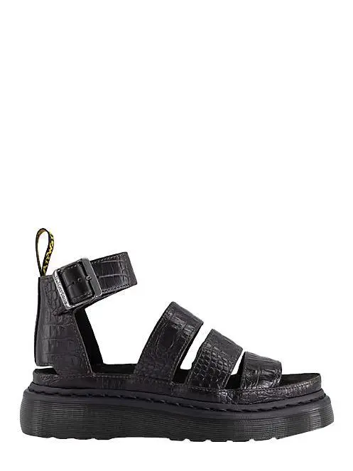 Dr. Martens Clarissa Ii Quad Leather Sandals With Croc Embossing And Chunky Sole - Dark Brown Analine Croc