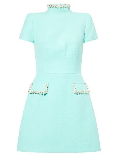 NADINE MERABI Simone Woven Tweed Mini Dress - Mint