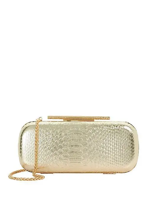 DUNE Oval Leather Clutch Bag With Crystal-embellished Clasp - Gold Croc Leather