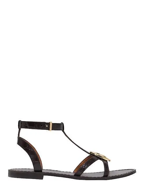 Maje Flat Leather Sandals With Gold-tone Hardware - Brown