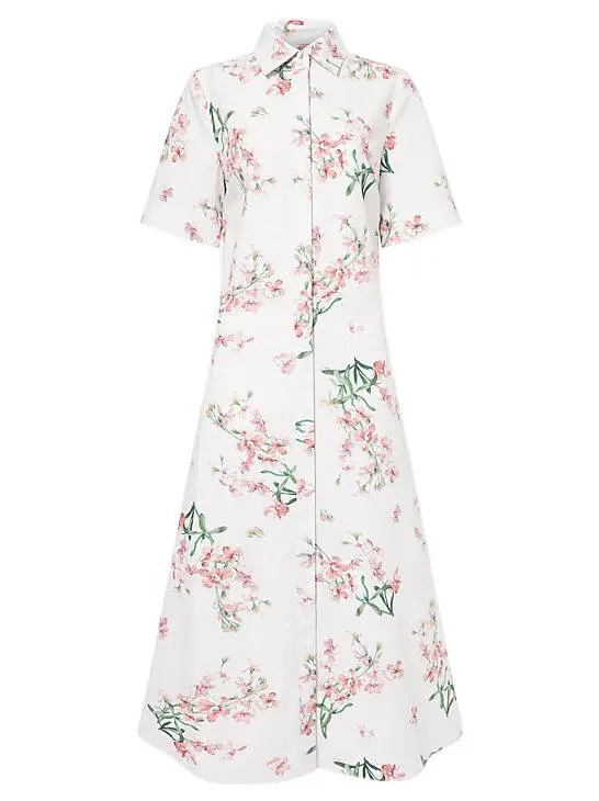 Erdem Floral Cotton Midi Shirt Dress - Painted Orchidpetal Pink