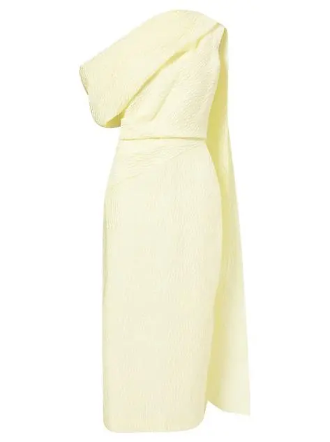 ROKSANDA Maite Asymmetric Draped Textured Midi Dress - Limoncello