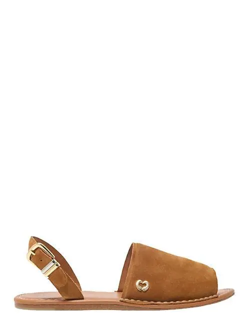 Maje Embellished Suede Flat Sandals - Camel