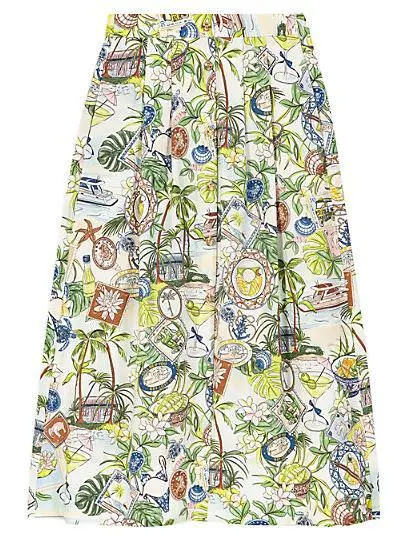 Maje Cotton Maxi Skirt With Shorts - Postcard Print