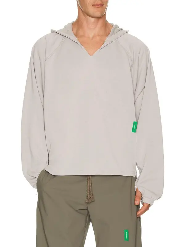 DISTRICT VISION Open Neck French Terry Hoodie - Cement
