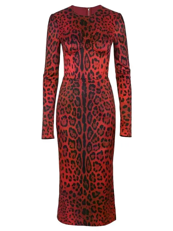 Dolce & Gabbana Leopard Print Midi Dress - Red