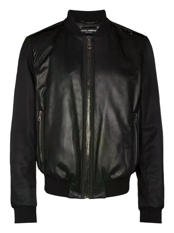 Dolce & Gabbana Panelled Leather Bomber Jacket - Black