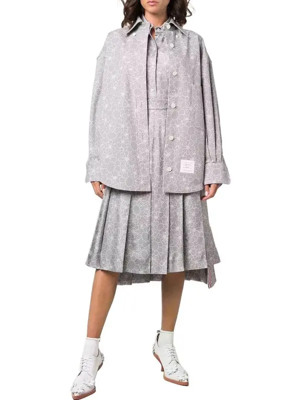 Thom Browne Floral-print Oversized Cotton Shirt - Grey