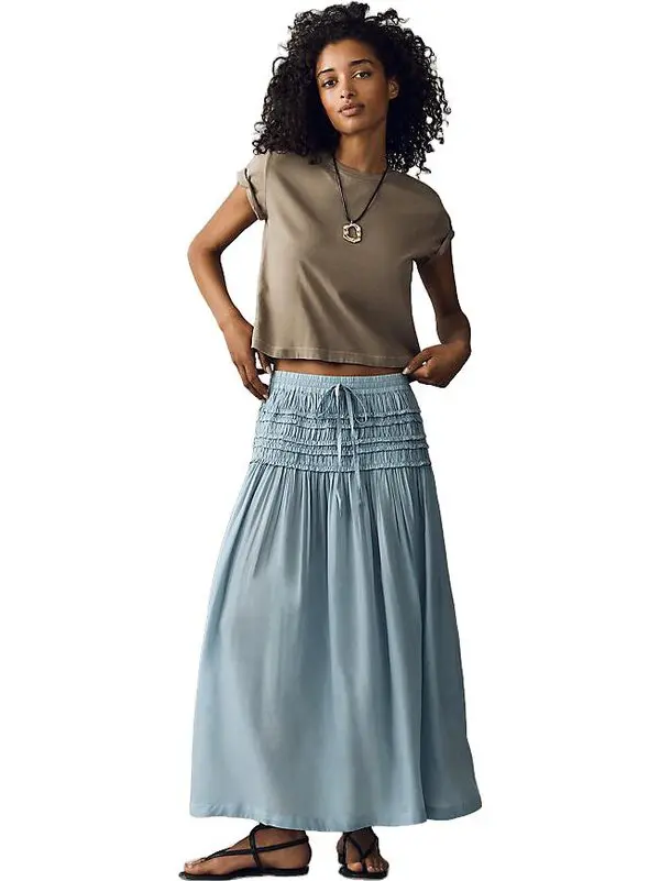 Anthropologie Smocked Drawstring Midi Skirt - Forget Me Not