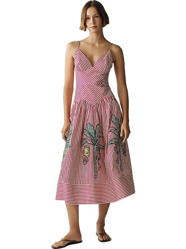 Farm Rio Palm Tree Striped Midi Dress - Multi