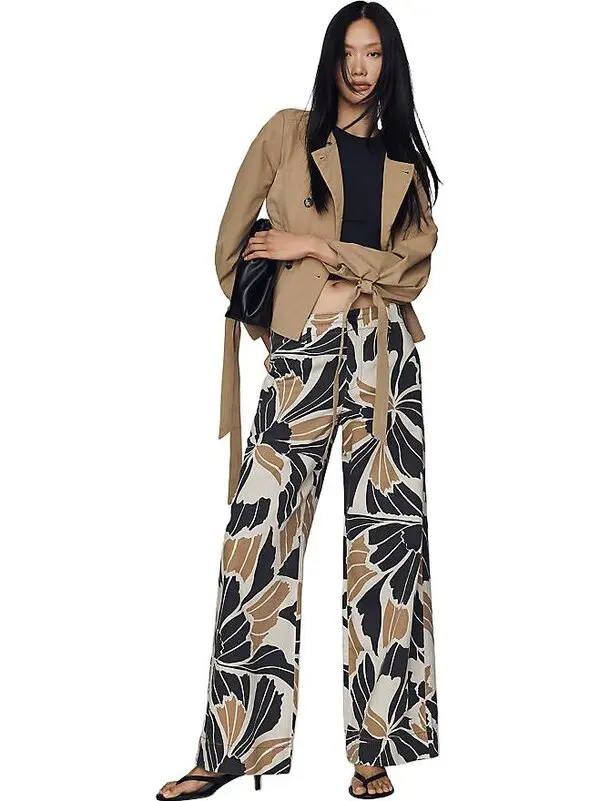 Anthropologie Sanctuary Academy Cotton Linen Wide Leg Pants - Lotus Print