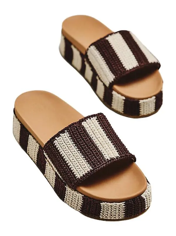 THE SAK Olivia Platform Slides - Brown Stripe