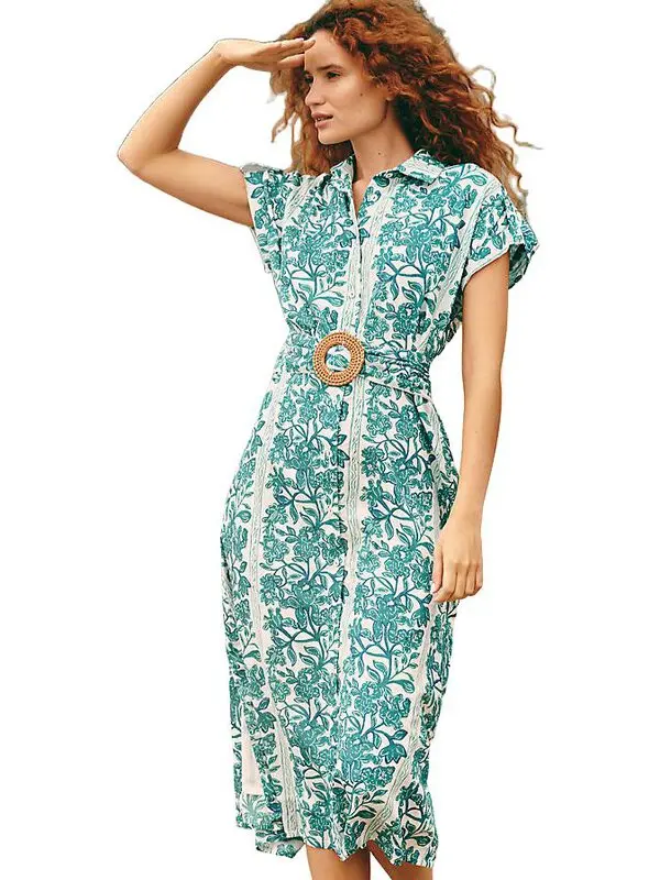 RO'S GARDEN Catherine Midi Dress - Green Pattern