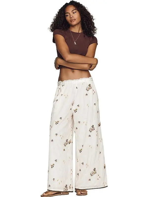 Anthropologie Embroidered Cotton Wide-leg Pants - White Floral