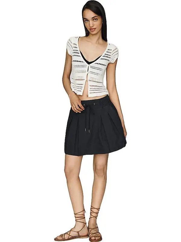 Anthropologie Pleated Drawstring Mini Skirt - Black
