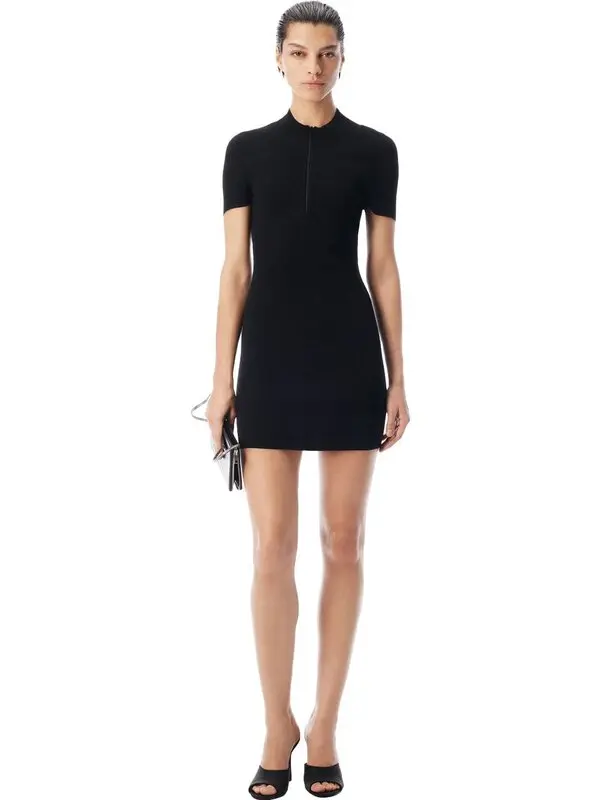 Alexander Wang Debossed Logo Mock Neck Mini Dress - Black