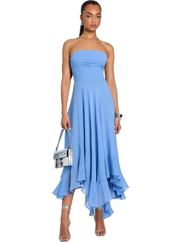 Retrofete Louisa Chiffon Strapless Dress - L'acqua