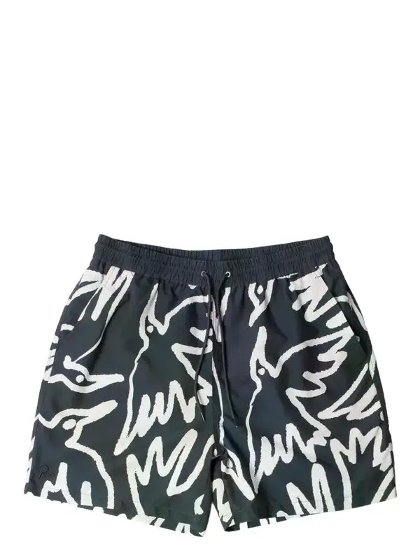 PARRA Graphic Bird Print Swim Shorts - Black