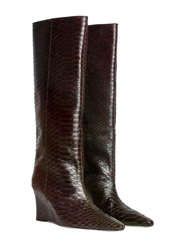 Cynthia Rowley Snake-embossed Leather Wedge Boots - Brown