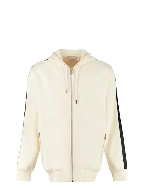 Alexander McQueen Zipped Logo Drawstring Hoodie - Creme