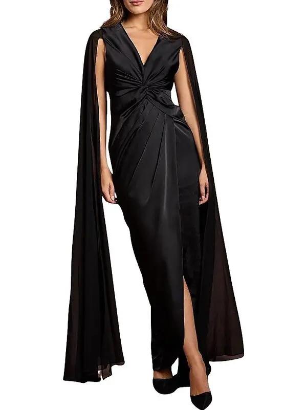 Coast Satin Cape Sleeve Maxi Dress - Black