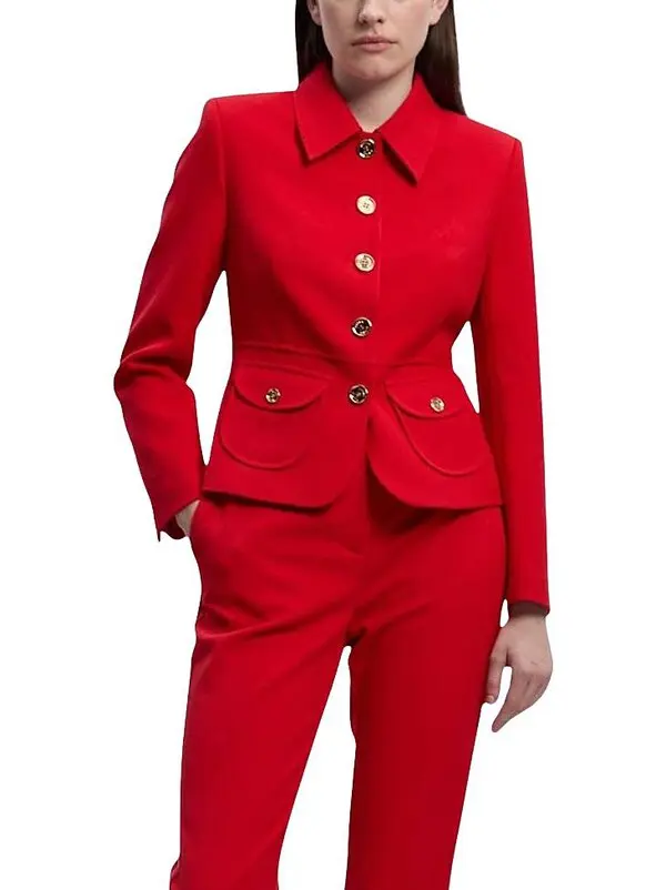 Karen Millen Textured Compact Stretch Tailored Blazer - Red