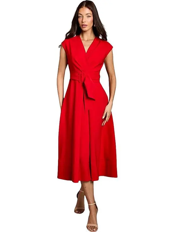 Coast Belted Crepe Midi Dress - Flame Red