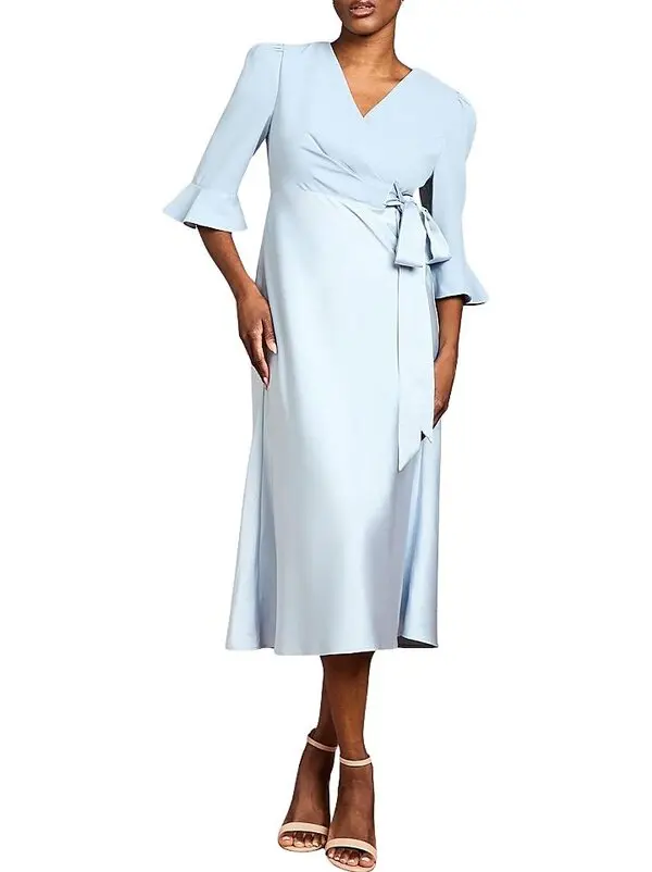 Coast Satin Back Crepe Wrap Dress With Ruffled Sleeves - Pale Blue