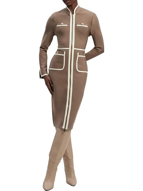Karen Millen Bandage Military Piping Midi Dress - Taupe