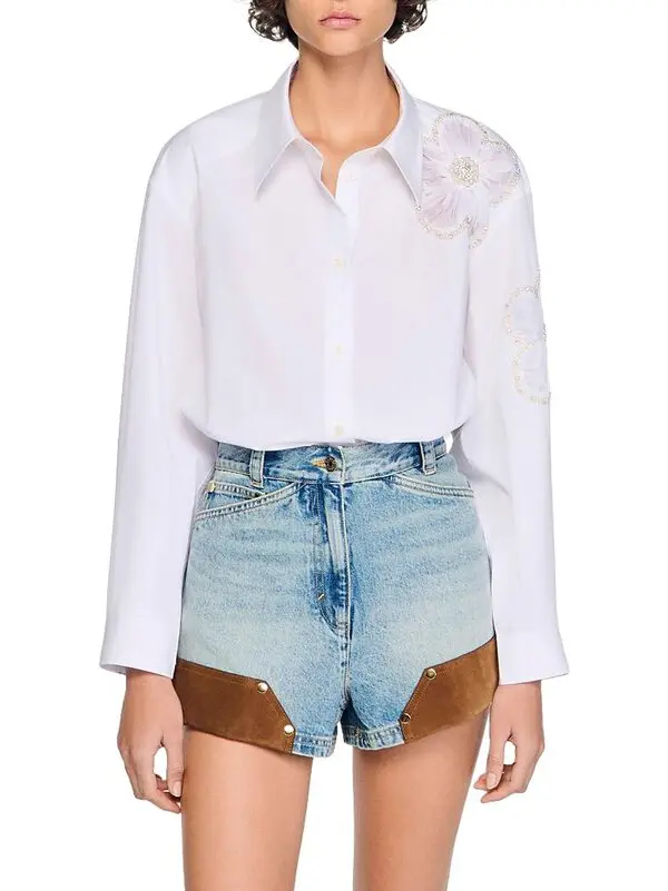 Sandro Embroidered Shirt - White Blue