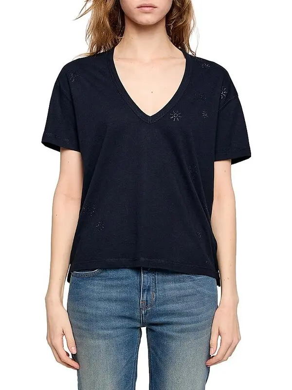 Zadig&Voltaire Marta Embellished V-neck Tee - Encre