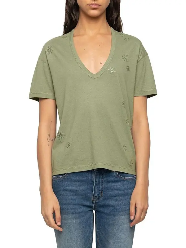 Zadig&Voltaire Marta Embellished V-neck Tee - Tea