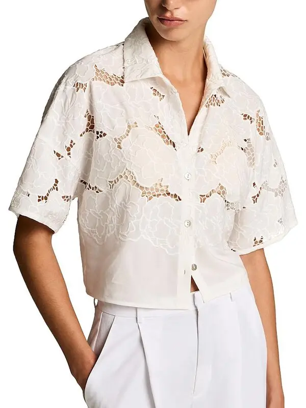 Vince Cropped Lace Shirt - Off White