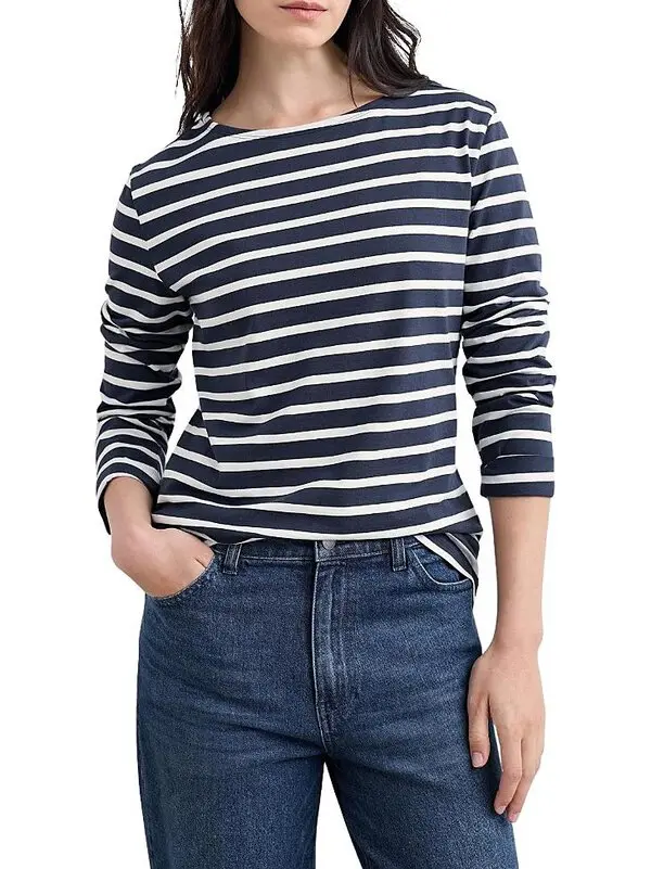 SEASALT CORNWALL Sailor Boat Neck Long Sleeve T-shirt - Breton Maritime Chalk