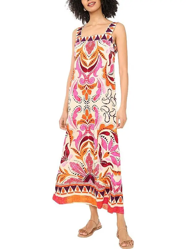 Vince Camuto Smocked Back Challis Maxi Dress - Raspberry Sorbet
