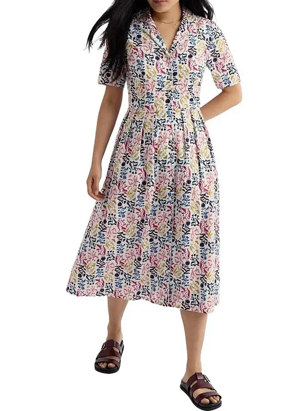 SEASALT CORNWALL Charlotte Short Sleeve Shirt Midi Dress - Inky Botanical Chalk