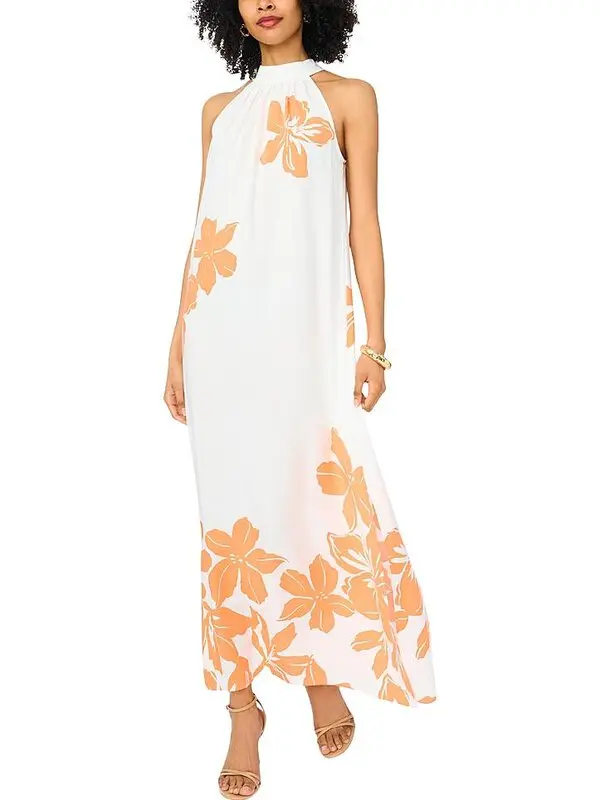 Vince Camuto Halter Neck Maxi Dress With Floral Print - Tangerine