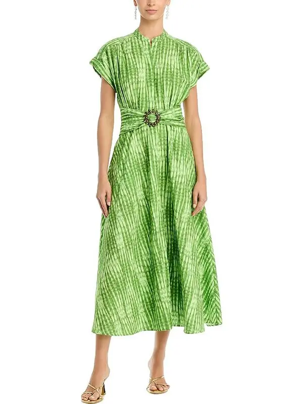 Saloni Textured Belted Midi Dress - Tide Pistachio