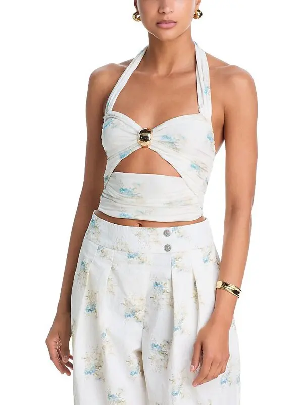 AFRM Halter Neck Floral Print Top With Cut-out Detail - Antique Peony
