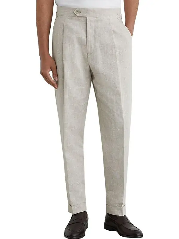 REISS Finch Prince Of Wales Check Tailored Pants - Oatmeal