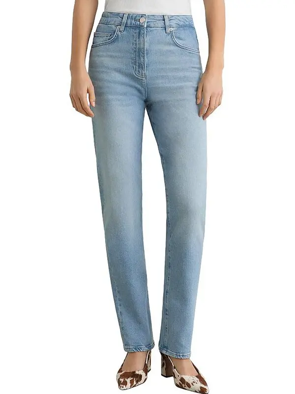 REISS Petites Aubrey Mid Rise Straight Leg Jeans - Light Blue