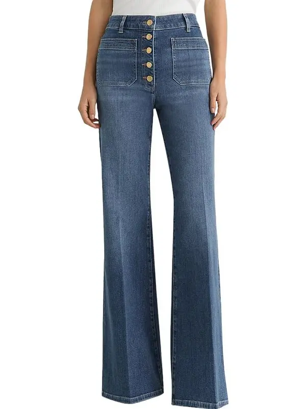 REISS Petites Cali Mid Rise Flare Leg Jeans - Mid Blue