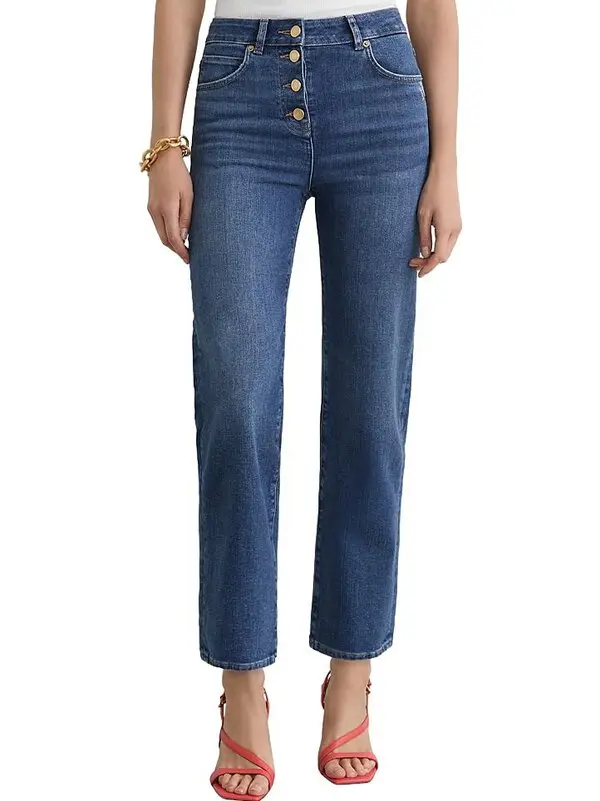 REISS Lana High Rise Straight Leg Jeans - Mid Blue