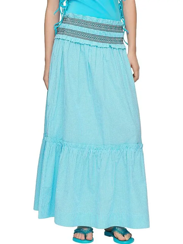 GANNI Checked Maxi Skirt - Blue Curacao