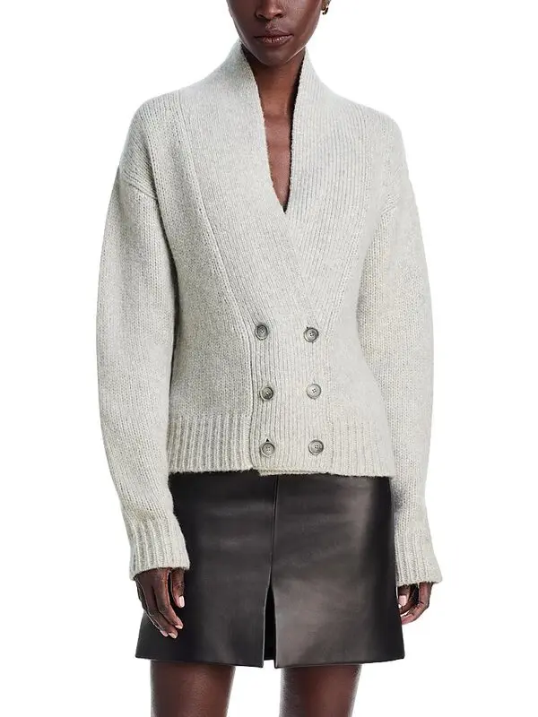 Brandon Maxwell The Lowen Cashmere Silk Knit Double Breasted Shawl Cardigan - Cloud Grey