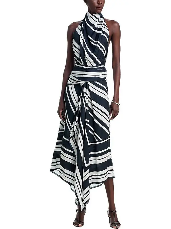 Brandon Maxwell The Marin Scarf Dress - Black/white Stripes